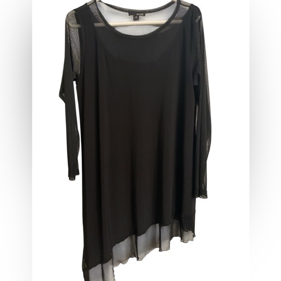 Sun Kim | Dresses | Sun Kim Elegant Black Sheer Sleeve Asymmetrical Hem ...